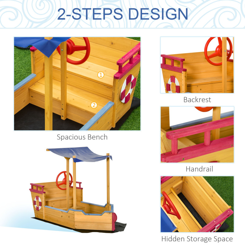 Uilas Outsunny Kids Wooden Sand Pit Children Sandbox Pirate Ship ...
