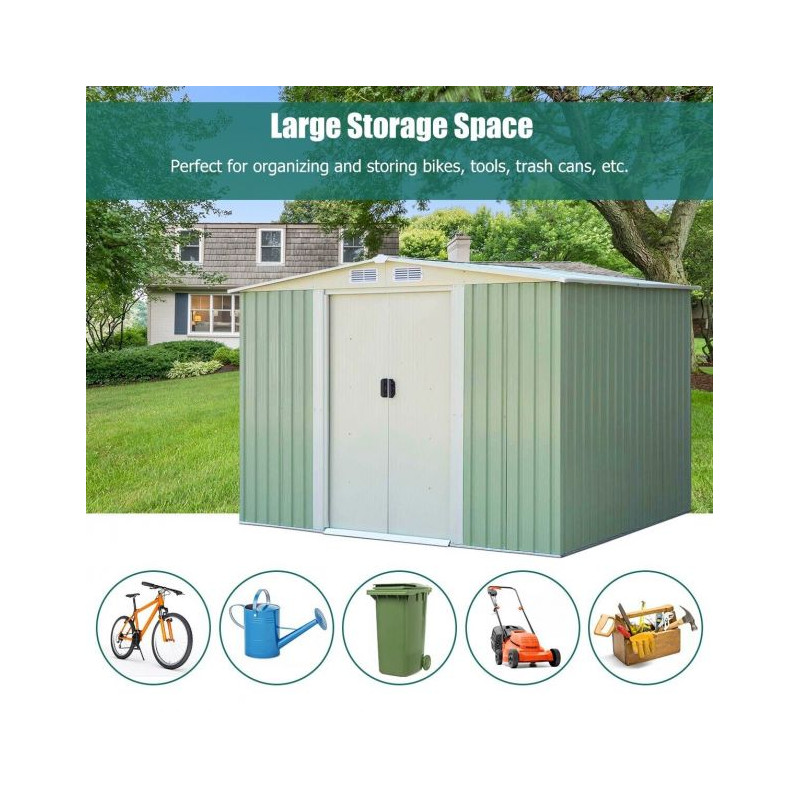 Uilas Metal Storage Shed with Sloping Roof Sliding Doors and Air Vents ...