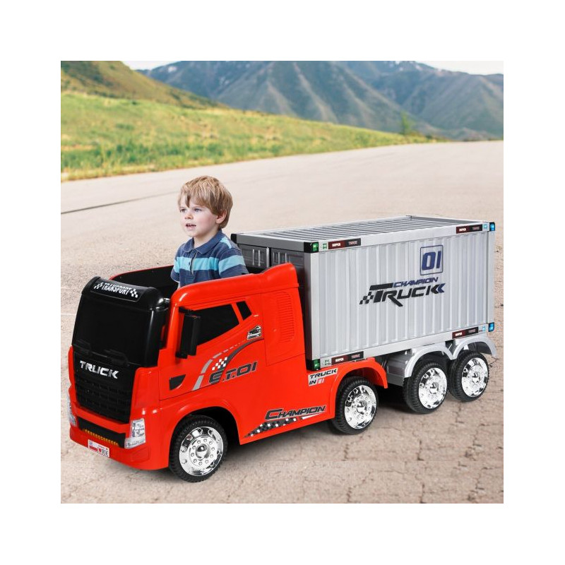Uilas 12V Ride-On Semi-Truck with Container for Kids of 3-8 Year Old ...