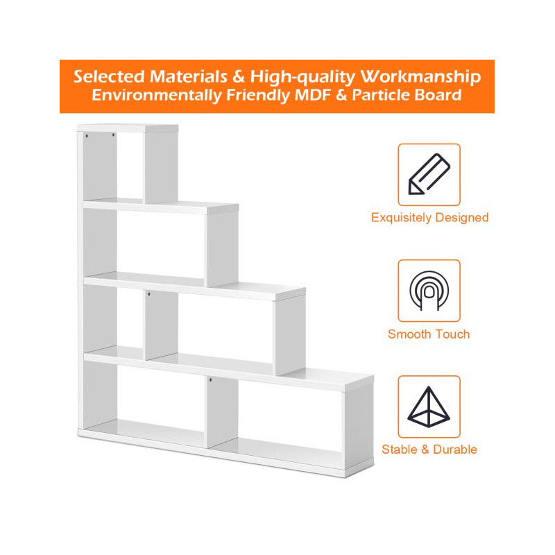 Uilas 6-Cube Ladder Bookcase for Living Room Study Office JV11076WH ...