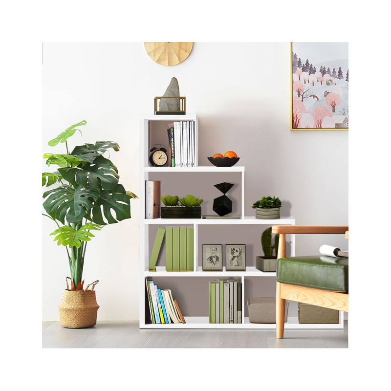 Uilas 6-Cube Ladder Bookcase for Living Room Study Office JV11076WH ...