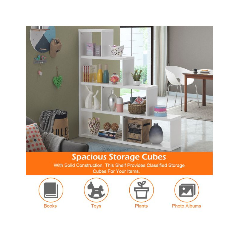 Uilas 6-Cube Ladder Bookcase for Living Room Study Office JV11076WH ...