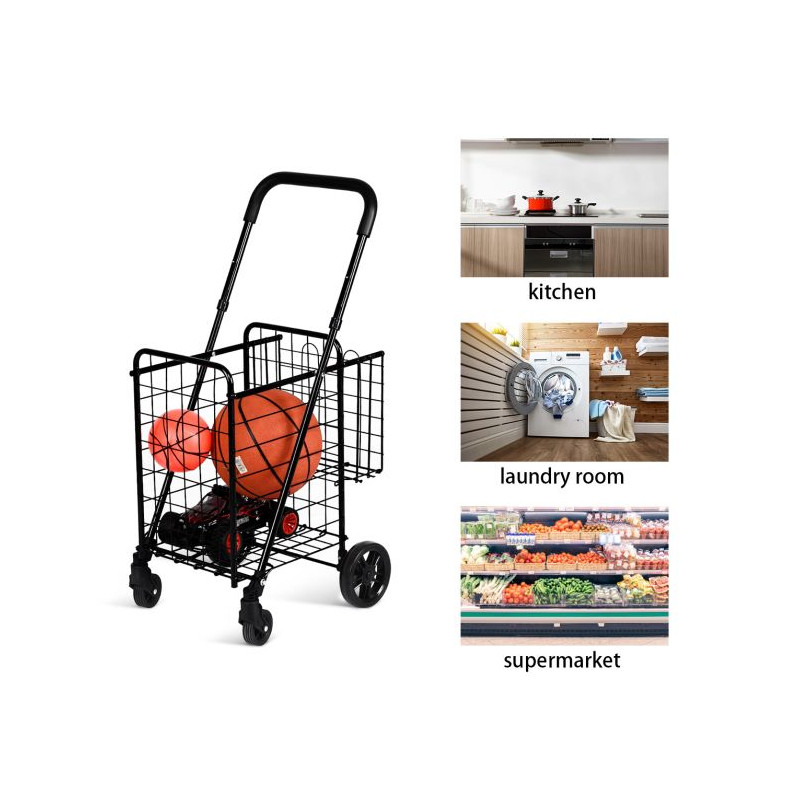 Uilas Folding Height Adjustable Shopping Trolley with Handle and Wheels ...