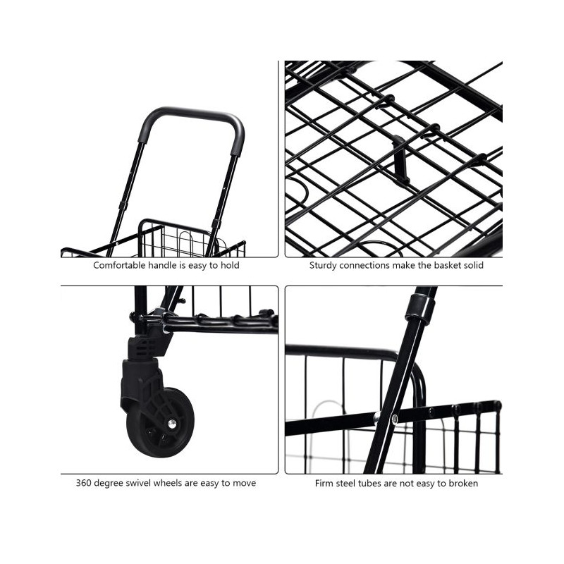 Uilas Folding Height Adjustable Shopping Trolley with Handle and Wheels ...