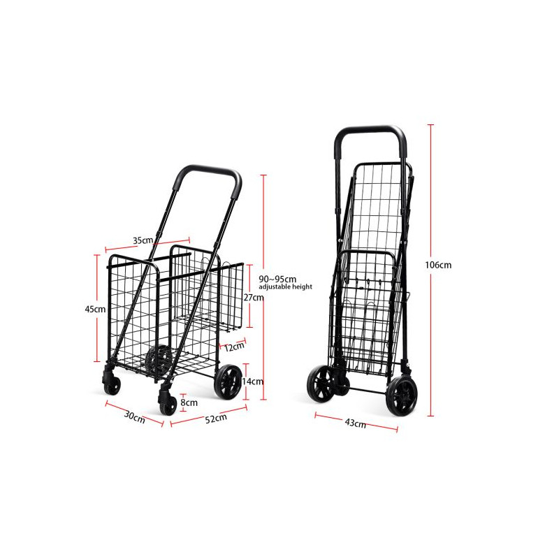 Uilas Folding Height Adjustable Shopping Trolley with Handle and Wheels ...