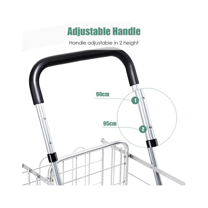 Uilas Folding Height Adjustable Shopping Trolley with Handle and Wheels ...