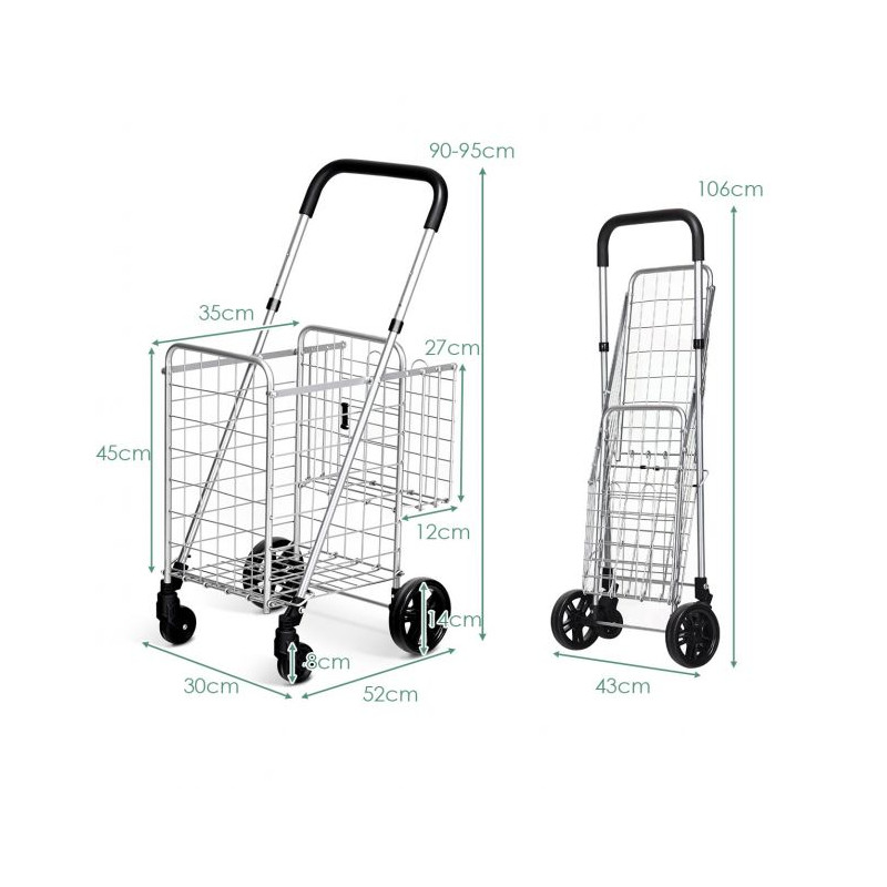 Uilas Folding Height Adjustable Shopping Trolley with Handle and Wheels ...