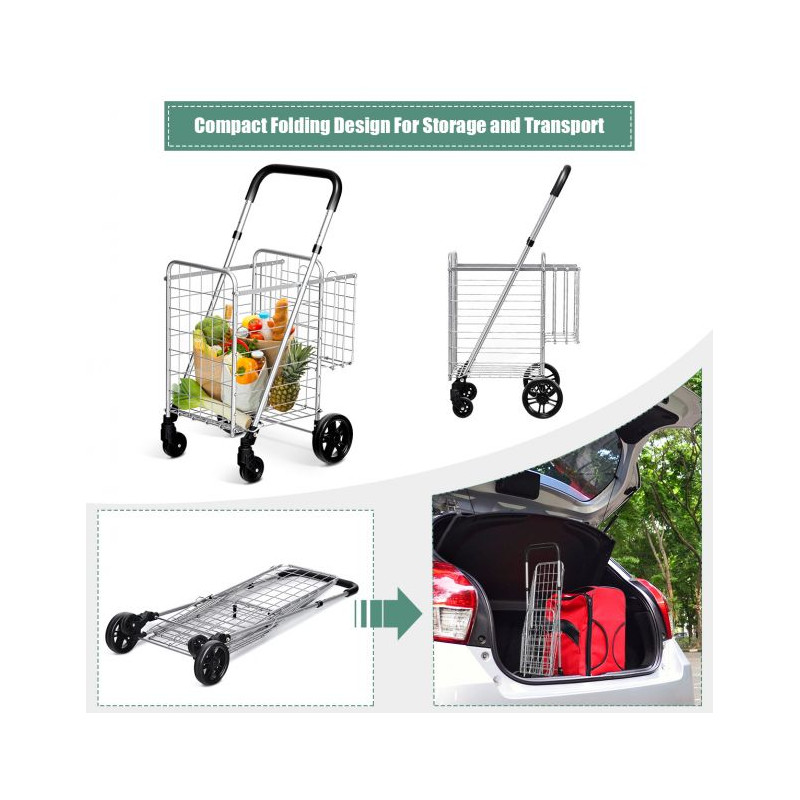 Uilas Folding Height Adjustable Shopping Trolley with Handle and Wheels ...