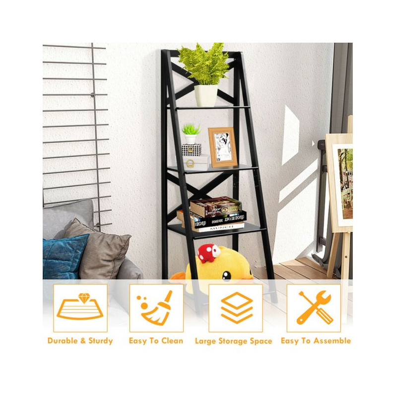 Uilas 4 Tier Wooden Ladder Shelving Unit HW66096WH 47910856 Home ...