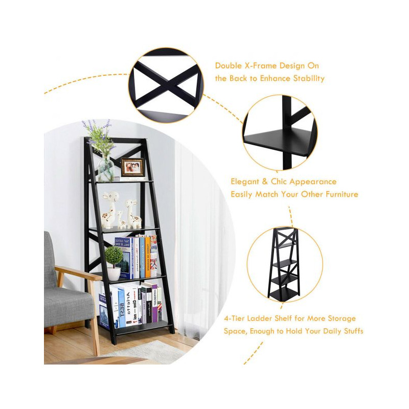 Uilas 4 Tier Wooden Ladder Shelving Unit HW66096WH 47910856 Home ...