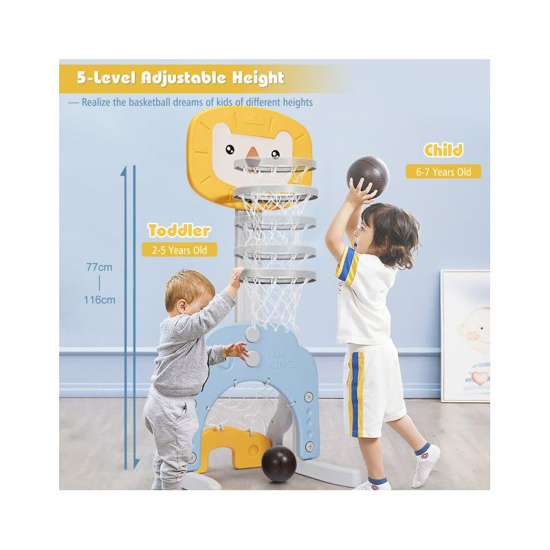 Uilas 3-in-1 Basketball Hoop Set Stand with 5 Adjustable Height Levels ...