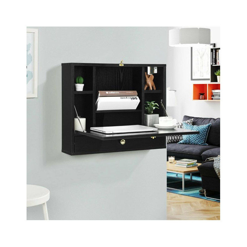 Uilas Wall Mounted Wooden Cabinet with Drop Down Desk CB10463DK ...
