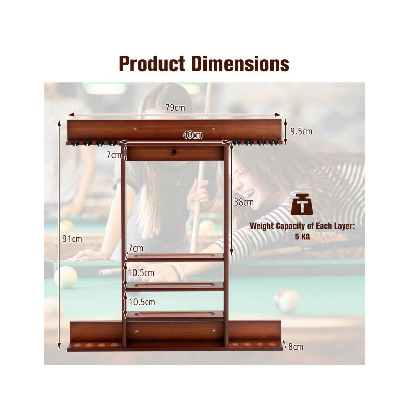 Uilas Wall-Mounted Billiards Pool Cue Rack JV10308CF 92806735 Toys ...