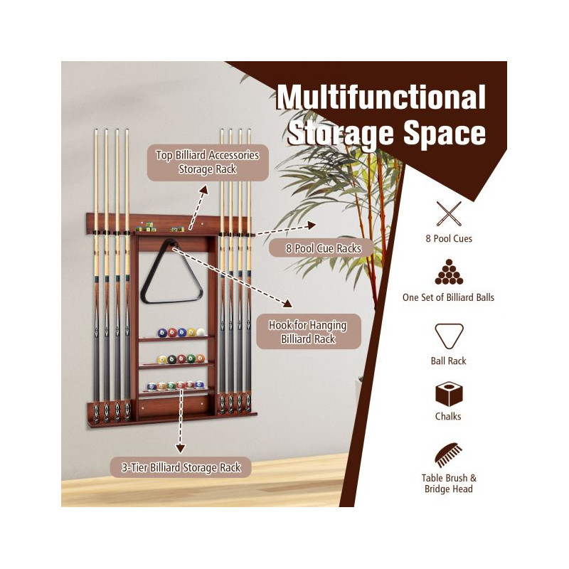 Uilas Wall-Mounted Billiards Pool Cue Rack JV10308CF 92806735 Toys ...