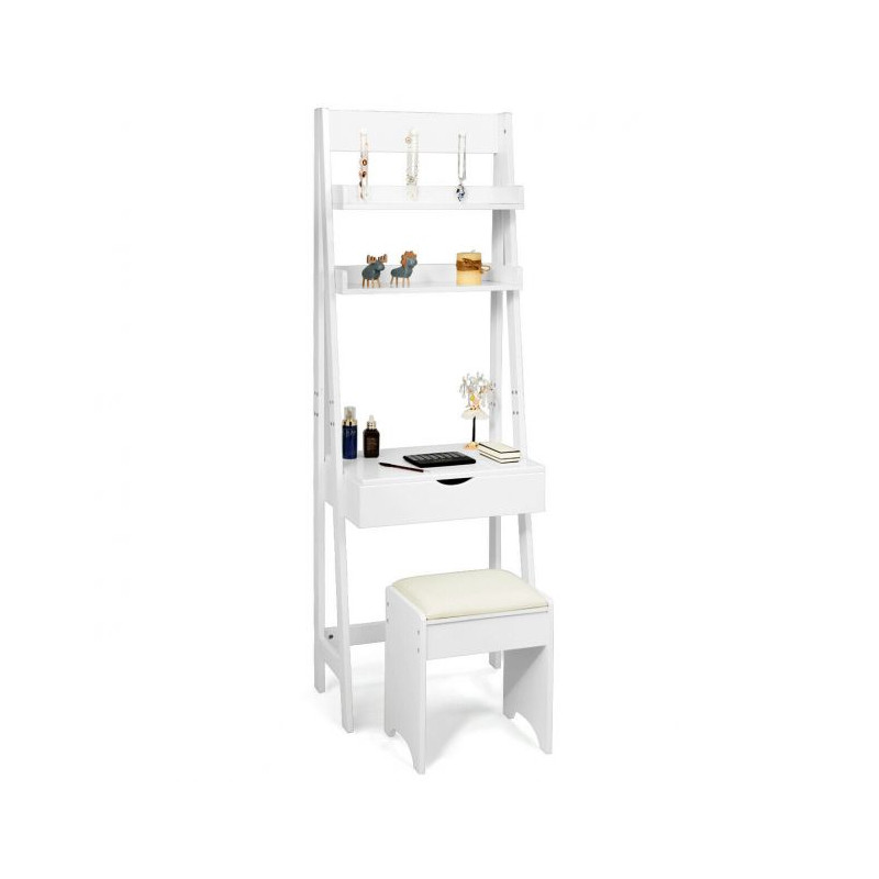 Uilas Ladder Styled Dressing Table with Shelves, Mirror and Stool ...