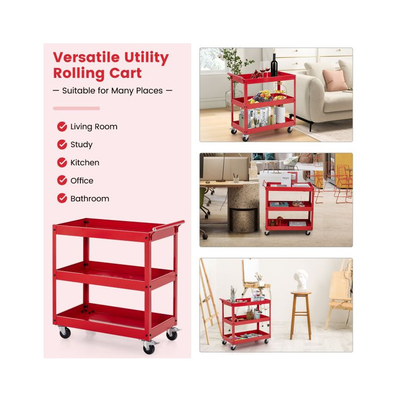 Uilas 3 Shelf Rolling Metal Utility Cart with Ergonomic Handle ...
