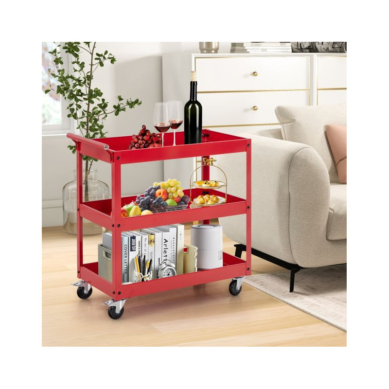 Uilas 3 Shelf Rolling Metal Utility Cart with Ergonomic Handle ...