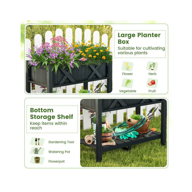 Uilas HIPS Raised Garden Bed with Storage Shelf Drainage Holes GT4112HS ...