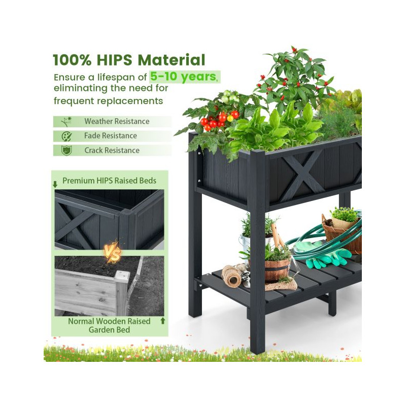 Uilas HIPS Raised Garden Bed with Storage Shelf Drainage Holes GT4112HS ...