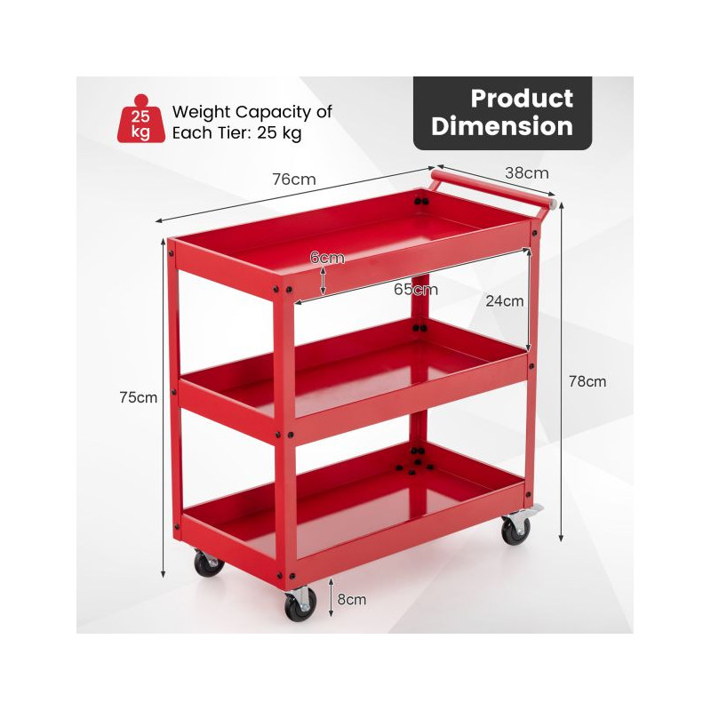 Uilas 3 Shelf Rolling Metal Utility Cart with Ergonomic Handle ...
